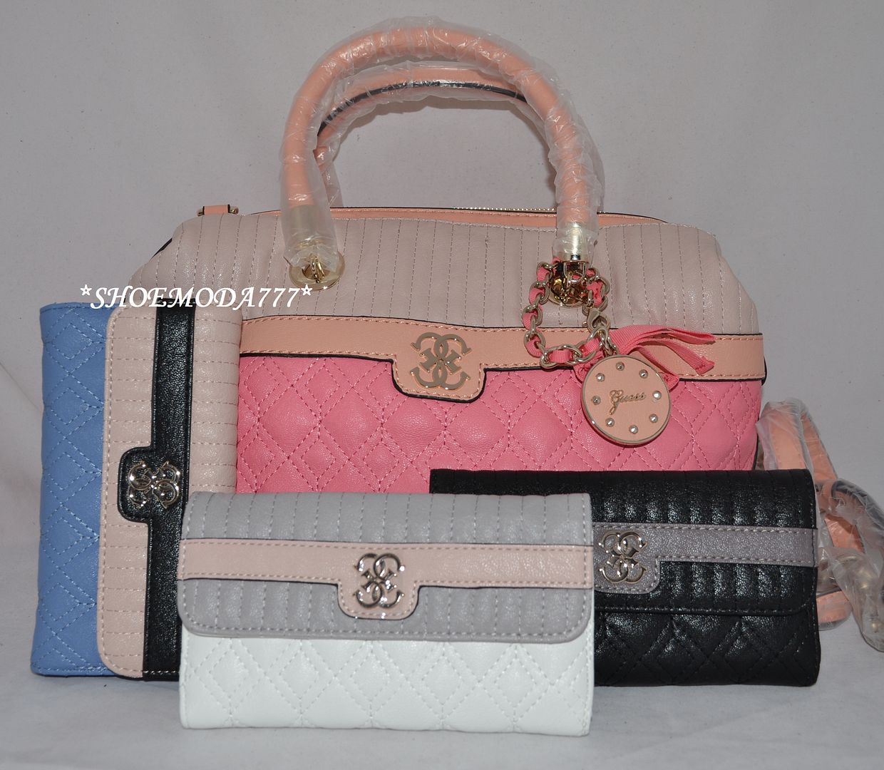 GUESS Merci Quilted Large Satchel Bag Purse Handbag Sac Wallet Set 4G ...